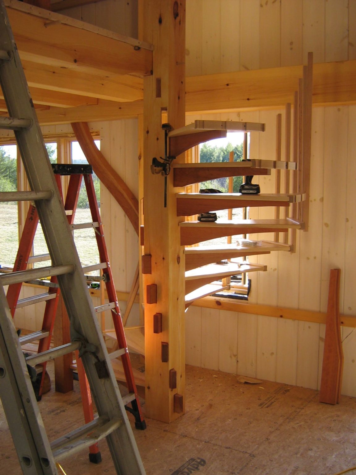 Spiral Stair in Timber Frame Cabin