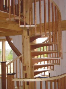 Spiral Stair in Timber Frame Cabin
